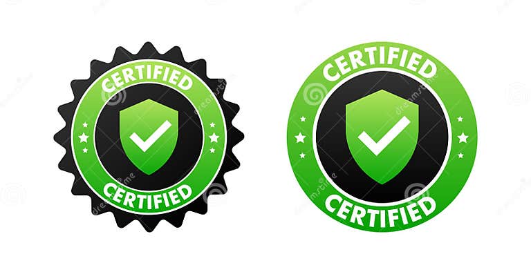Green and Black Certified Quality Badges with Checkmark Vector ...