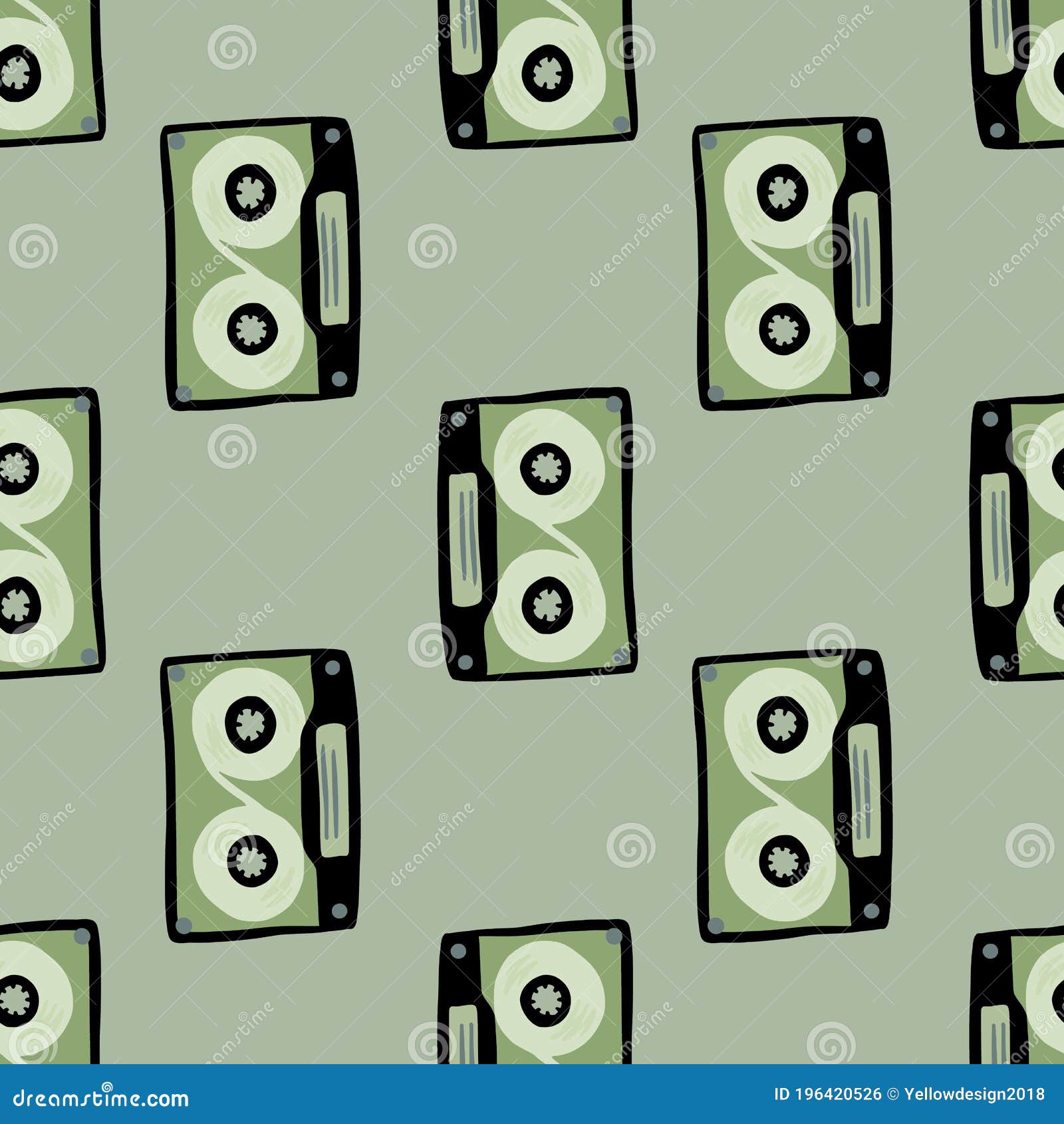 Green and Black Colored Seamless Cassette Pattern. Grey Background ...