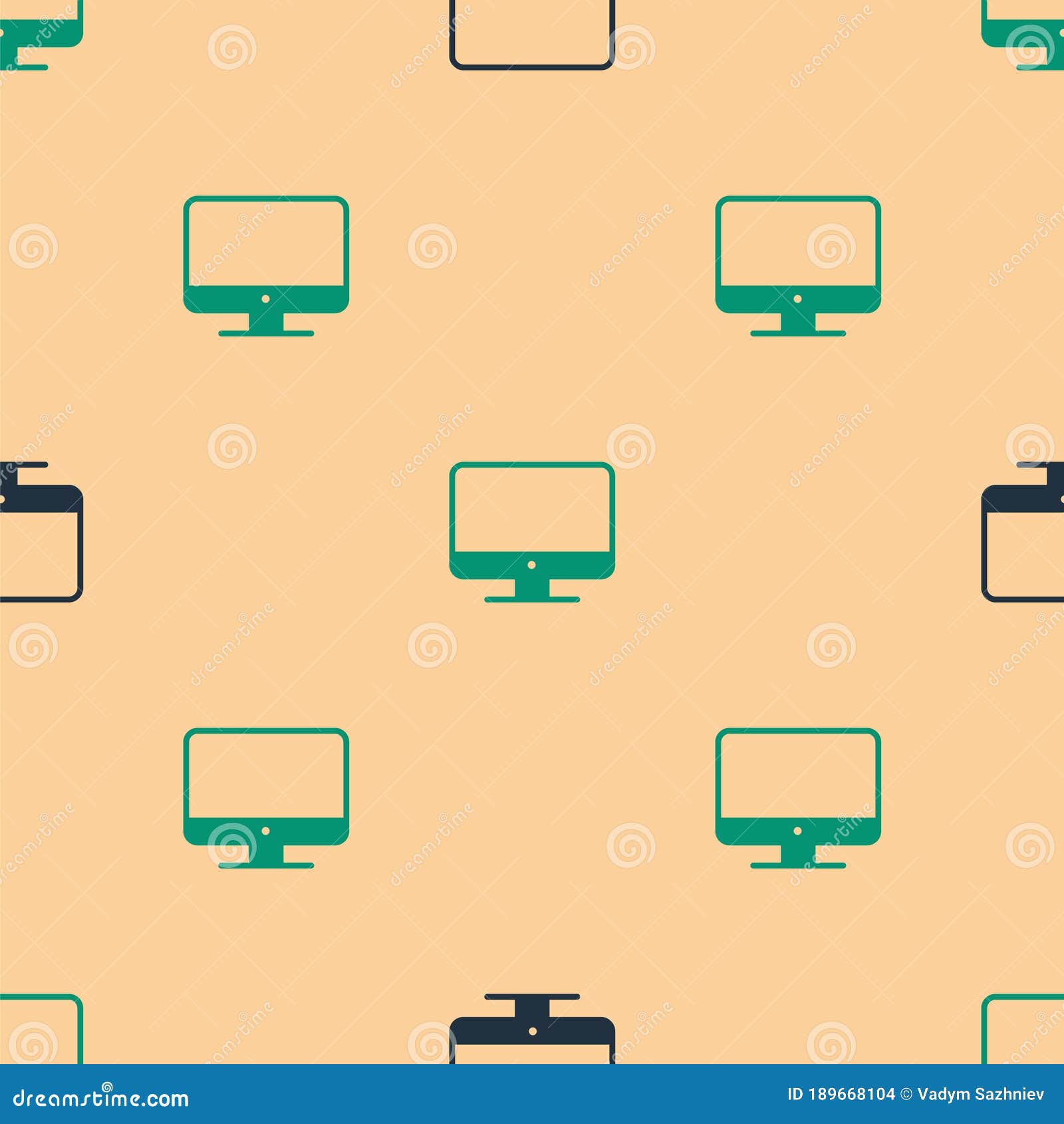 Green and Black Computer Monitor Screen Icon Isolated Seamless Pattern ...