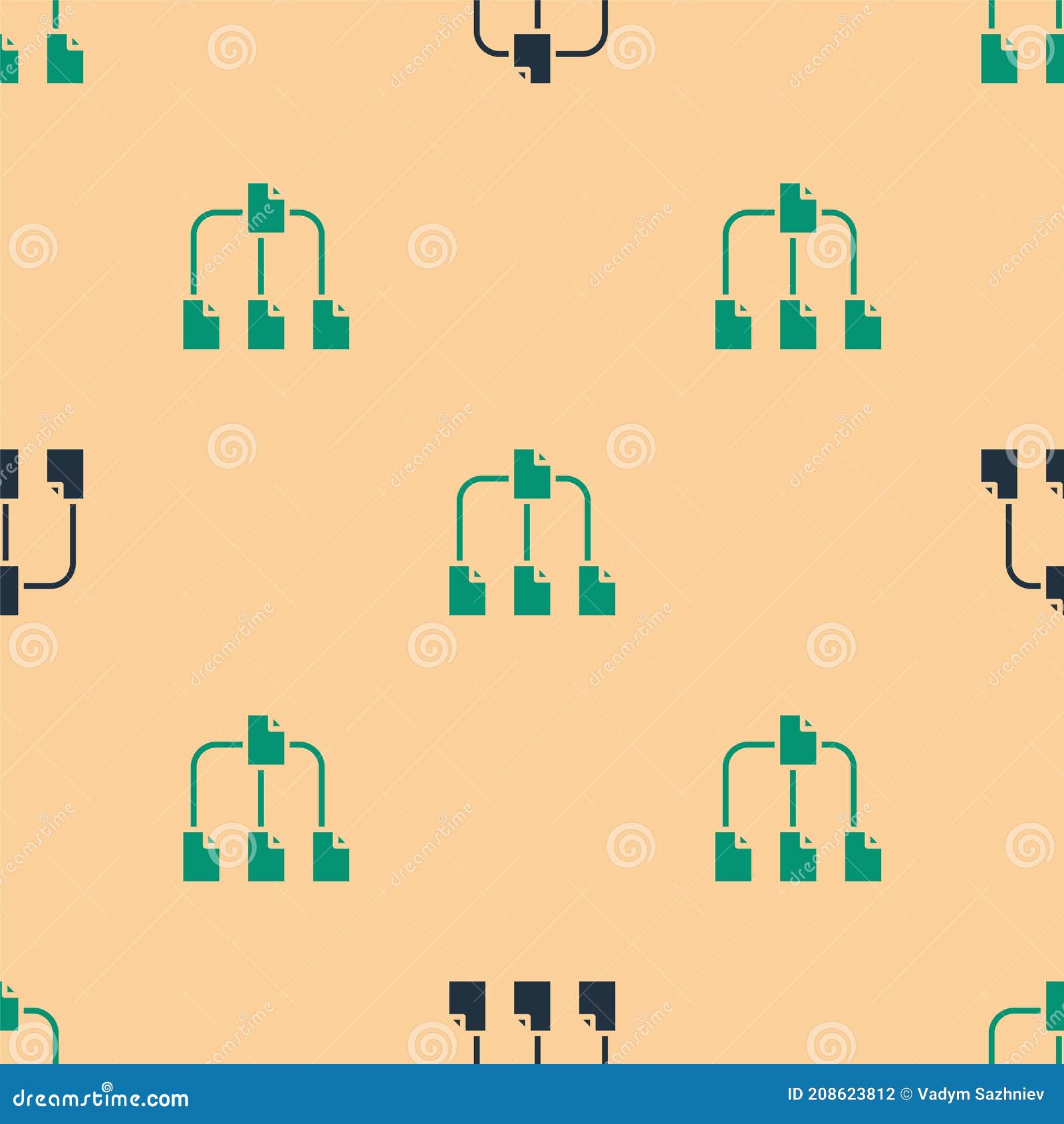 Green and Black Folder Tree Icon Isolated Seamless Pattern on Beige ...