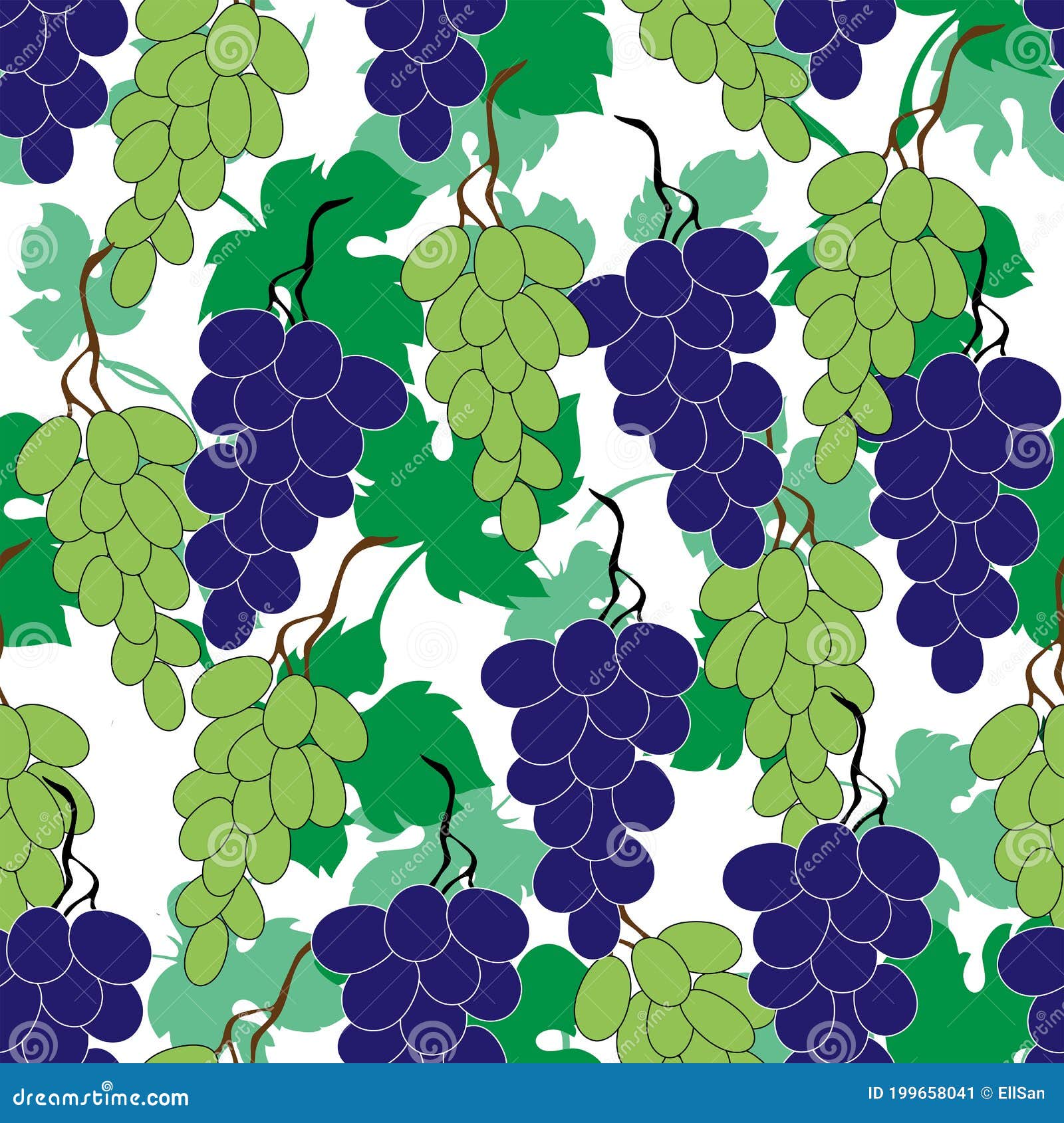 Green and Black Grape with Leaves. Seamless Pattern Stock Vector ...