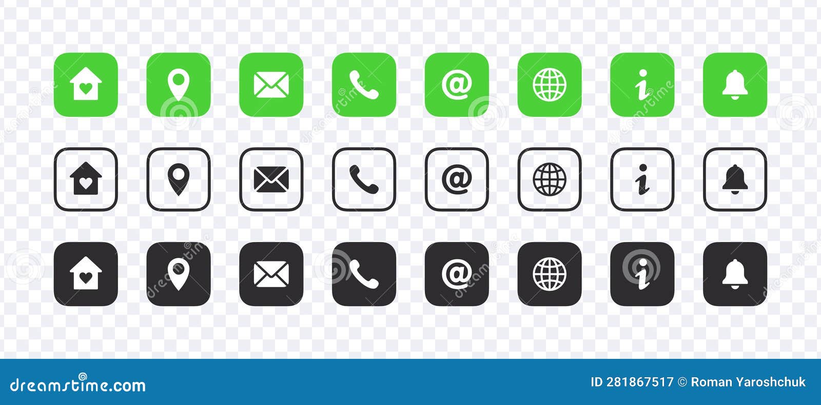 Green and Black Icons Contact Us. Social Network Icons Stock Illustration - Illustration of sign ...