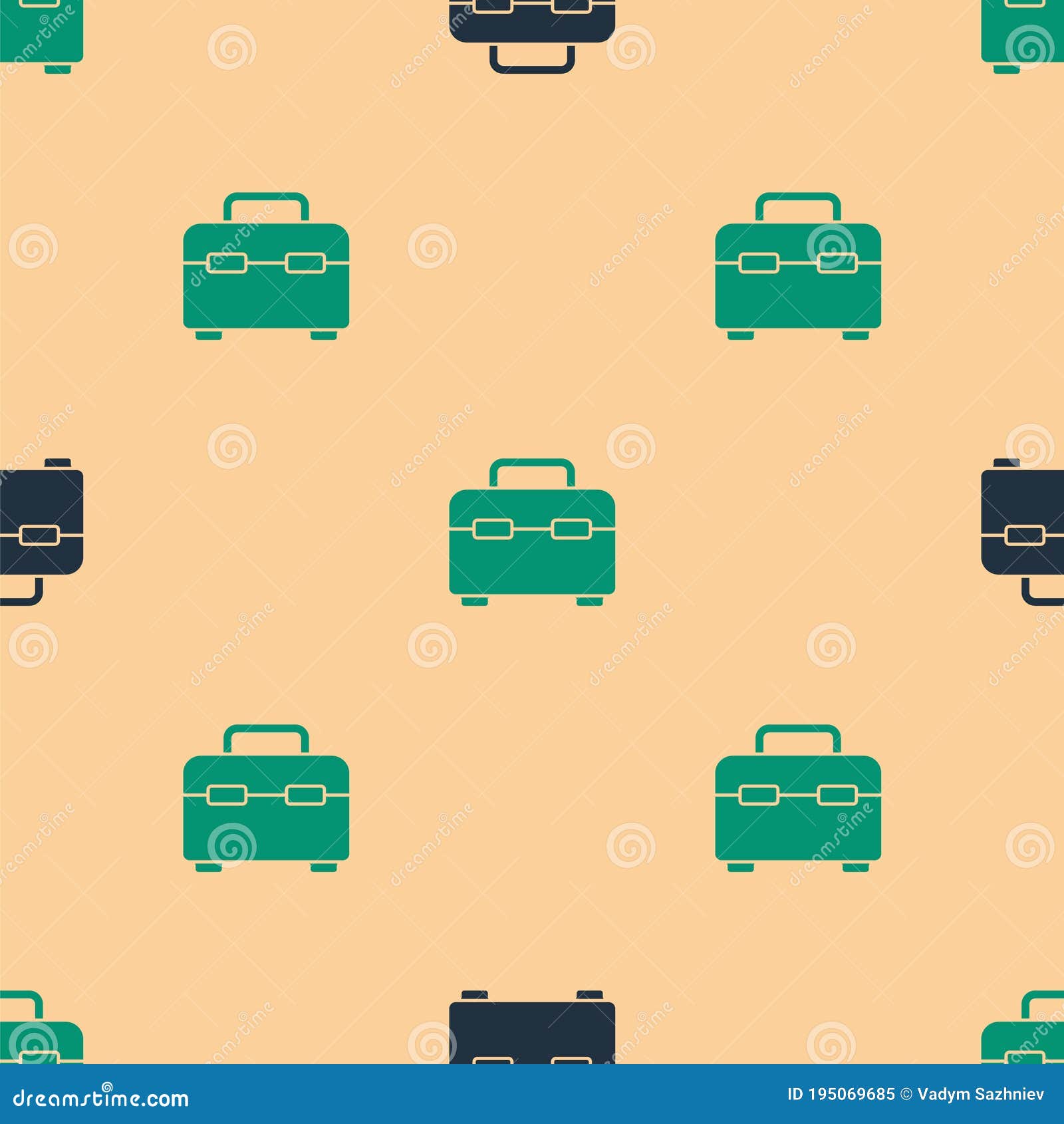 Green and Black Toolbox Icon Isolated Seamless Pattern on Beige ...