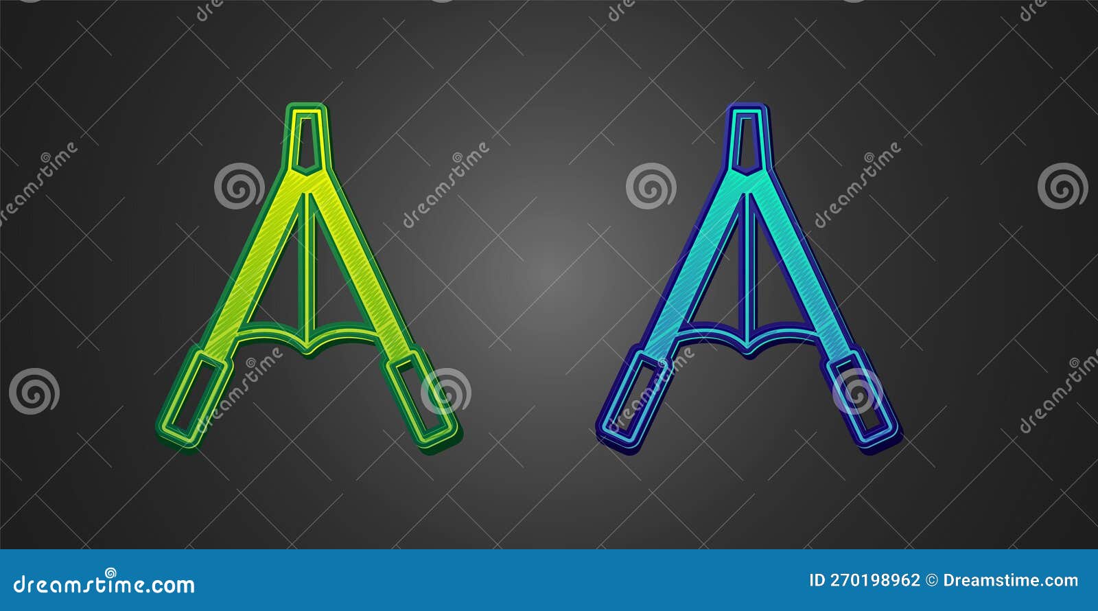 Green and Blue Air Blower Bellows Icon Isolated on Black Background ...