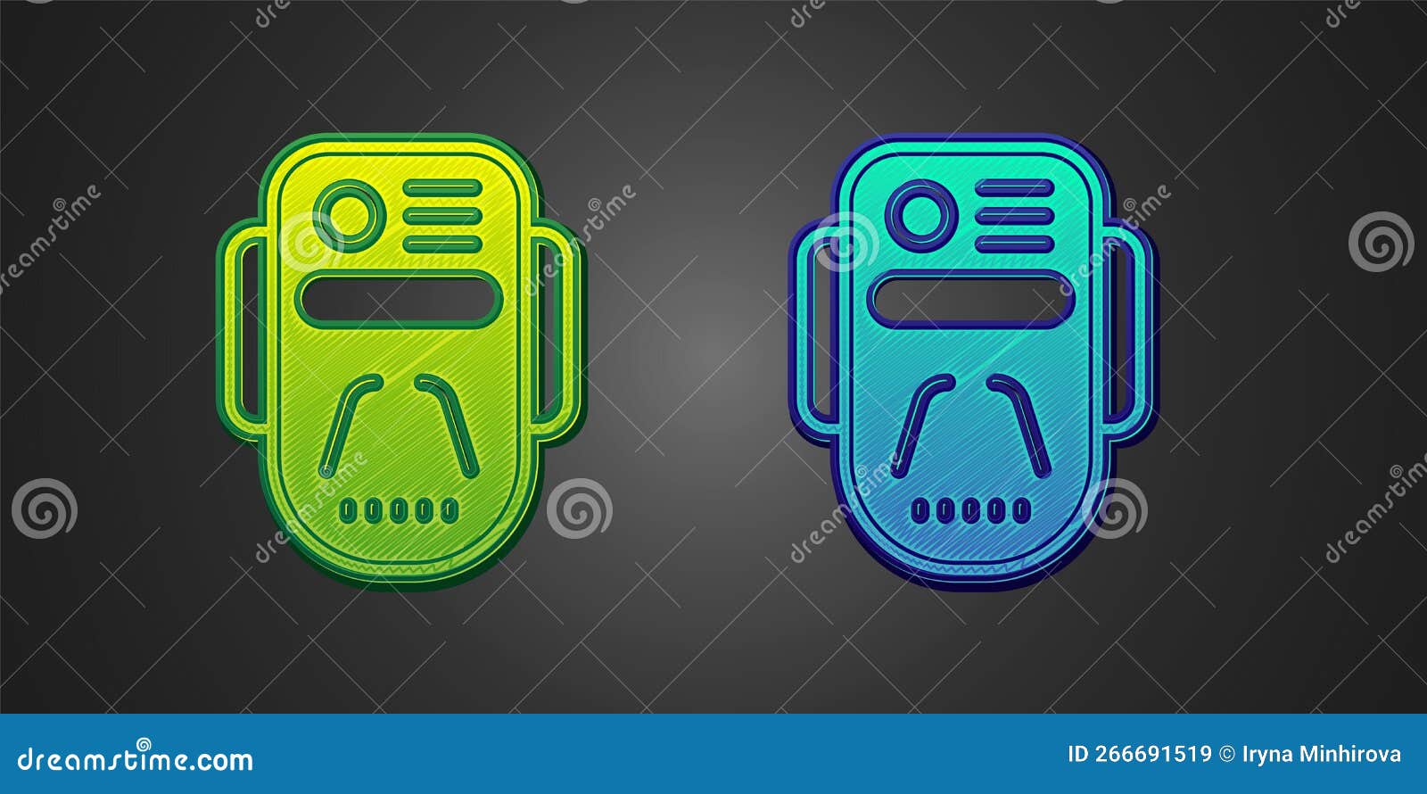 Green and Blue Artificial Intelligence Robot Icon Isolated on Black ...