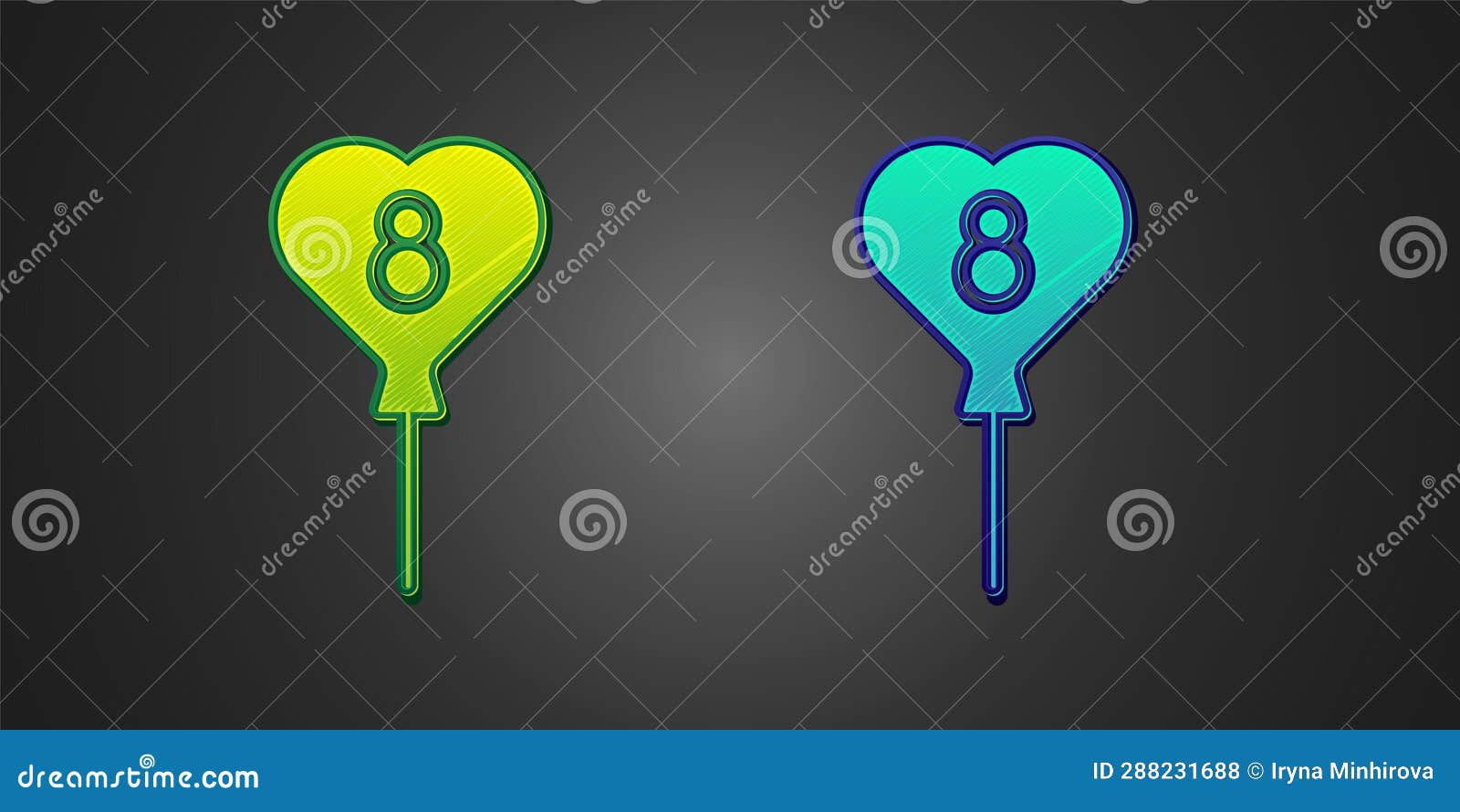 Green and Blue Balloons with 8 March Icon Isolated on Black Background ...