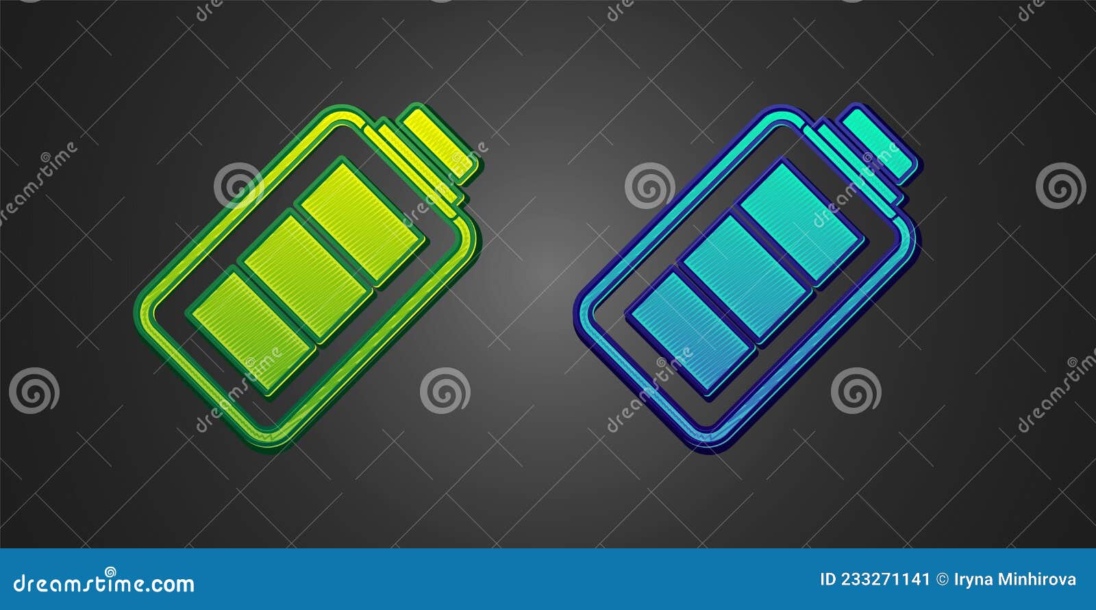 Green and Blue Battery Charge Level Indicator Icon Isolated on Black ...