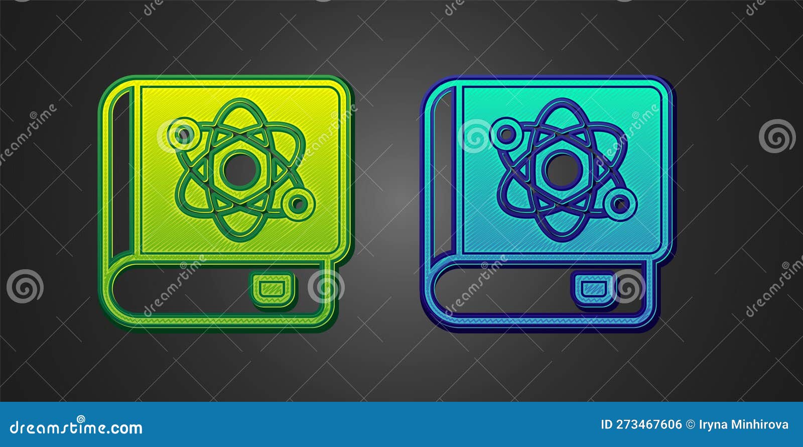 Green and Blue Book about Physics Icon Isolated on Black Background ...