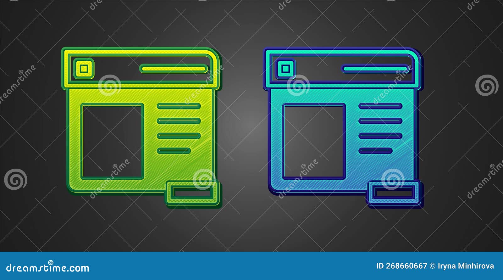 Green and Blue Browser Window Icon Isolated on Black Background. Vector ...