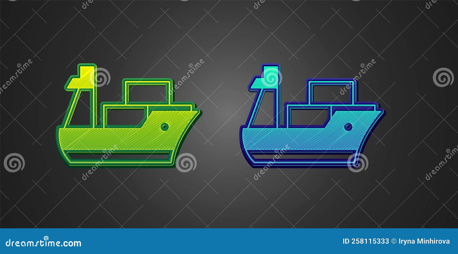 Green and Blue Cargo Ship Icon Isolated on Black Background. Vector ...