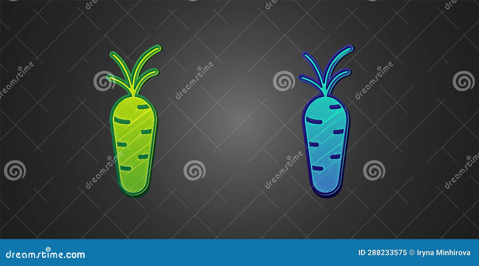 Green and Blue Carrot Icon Isolated on Black Background. Vector Stock ...