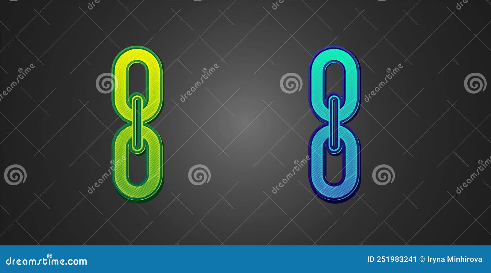 Green and Blue Chain Link Icon Isolated on Black Background. Link ...