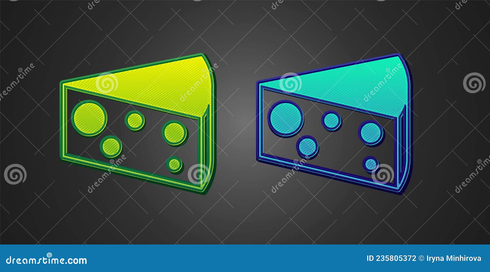 Green and Blue Cheese Icon Isolated on Black Background. Vector Stock ...