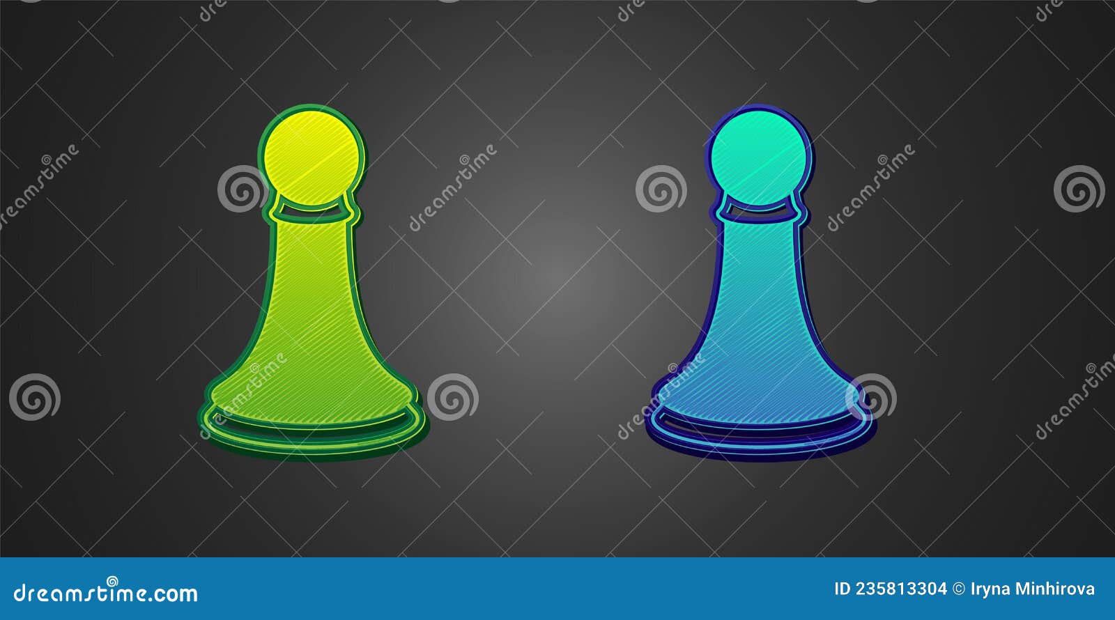 Green and Blue Chess Pawn Icon Isolated on Black Background. Vector ...