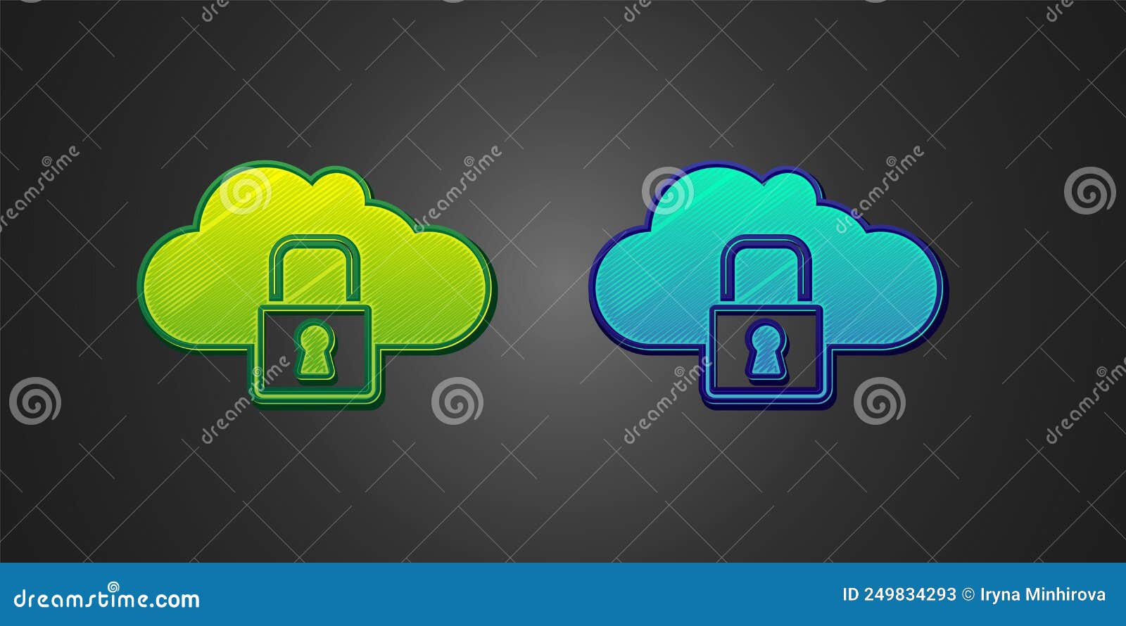 Green and Blue Cloud Computing Lock Icon Isolated on Black Background ...