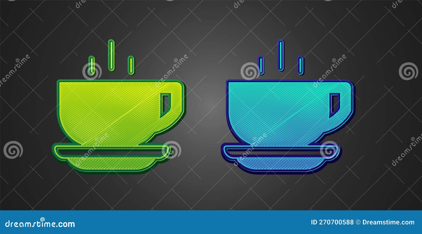 Green and Blue Coffee Cup Icon Isolated on Black Background. Tea Cup ...
