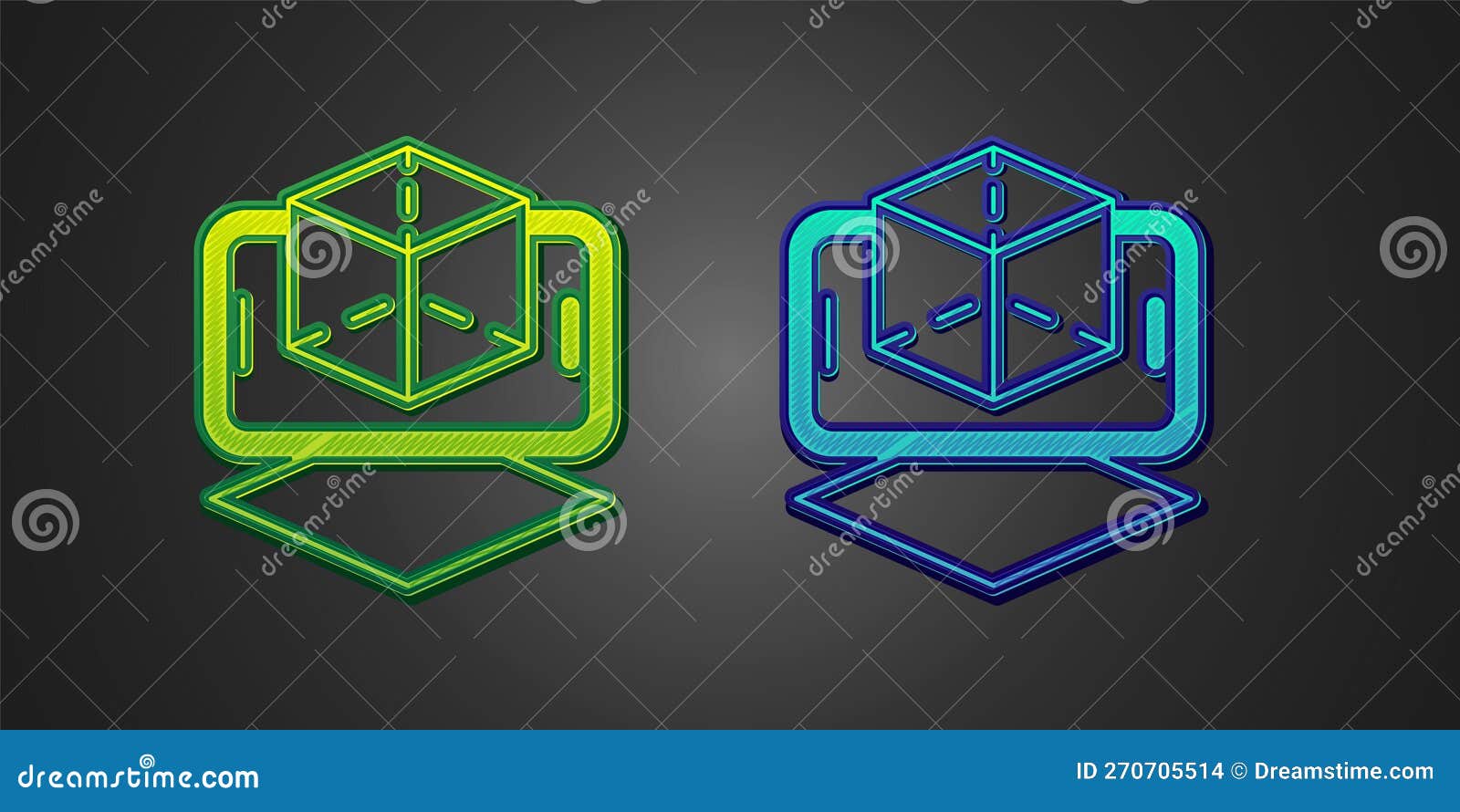 Green and Blue 3d Modeling Icon Isolated on Black Background. Augmented ...