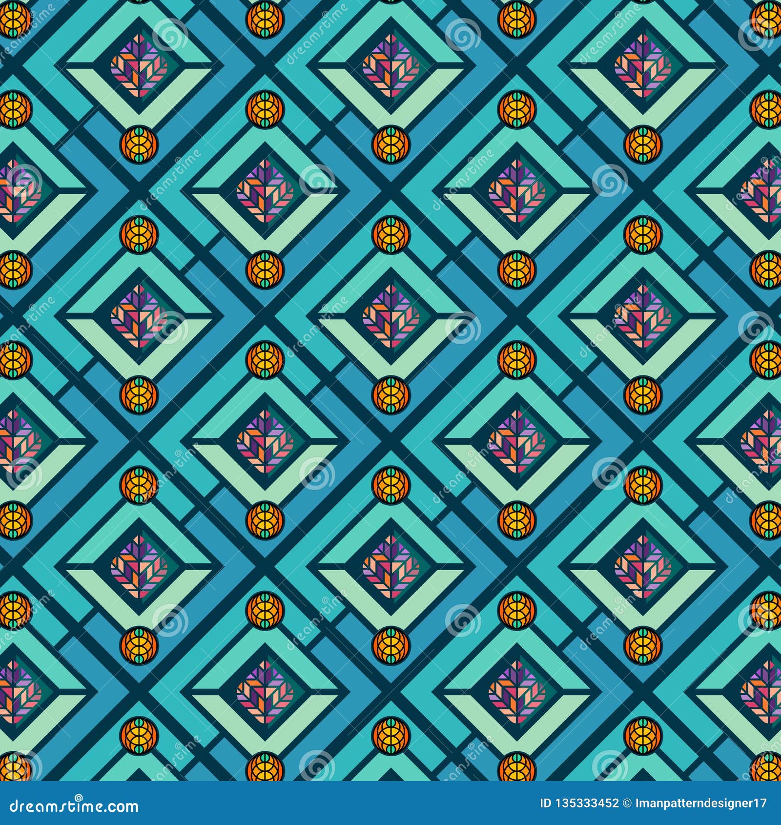 Green and Blue Diamonds Repeating Pattern with Decorative Circles Stock ...