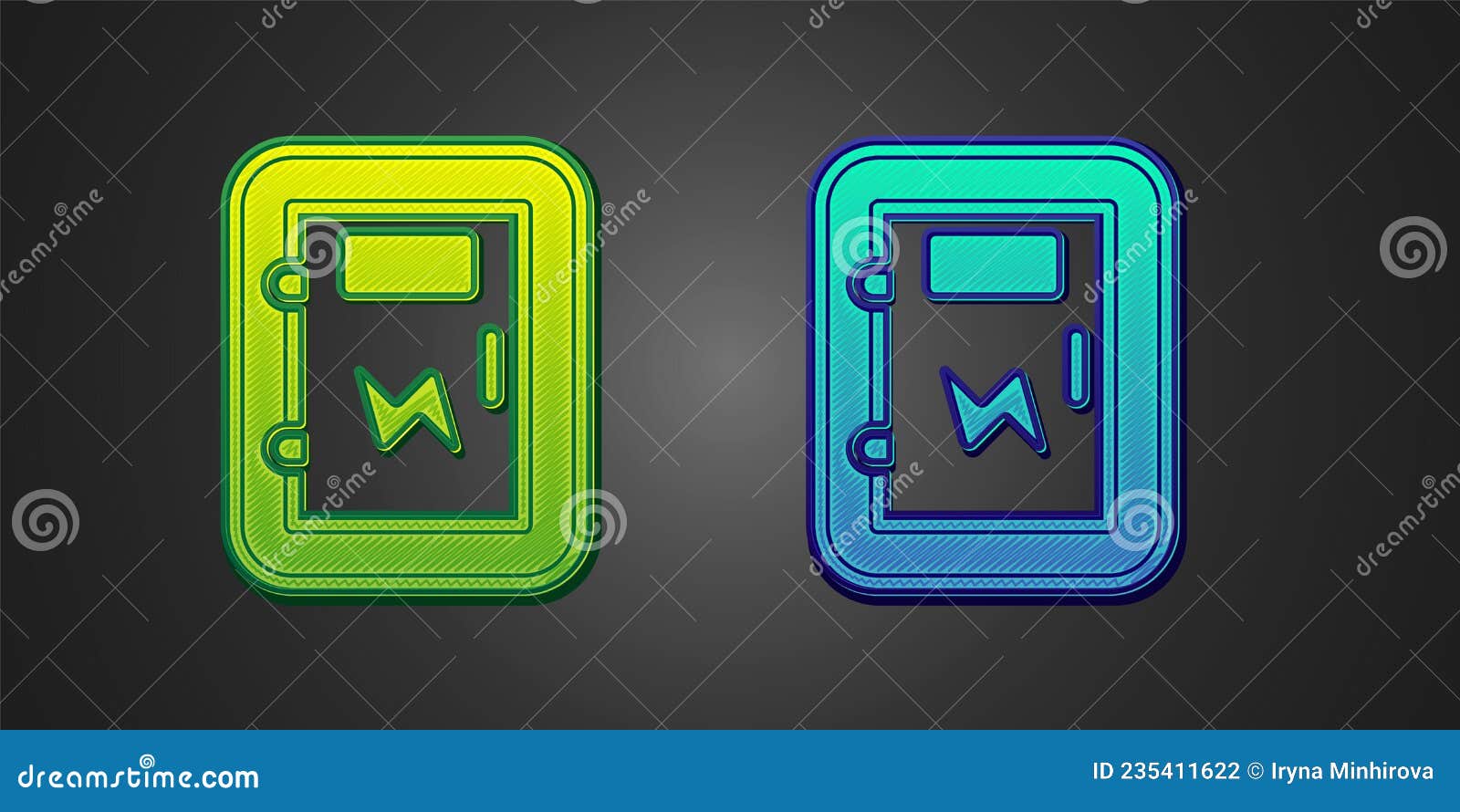 Green and Blue Electrical Panel Icon Isolated on Black Background ...