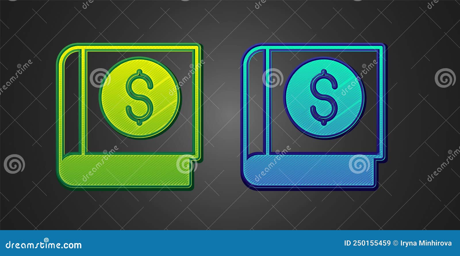 Green and Blue Financial Book Icon Isolated on Black Background. Vector ...