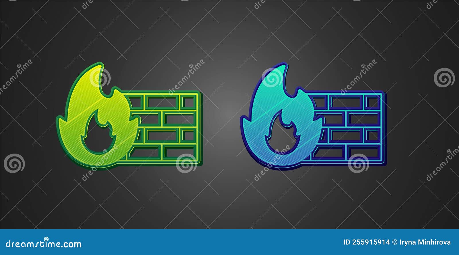 Green and Blue Firewall, Security Wall Icon Isolated on Black ...