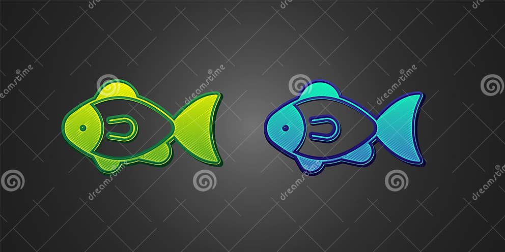 Green and Blue Fish Icon Isolated on Black Background. Vector Stock ...
