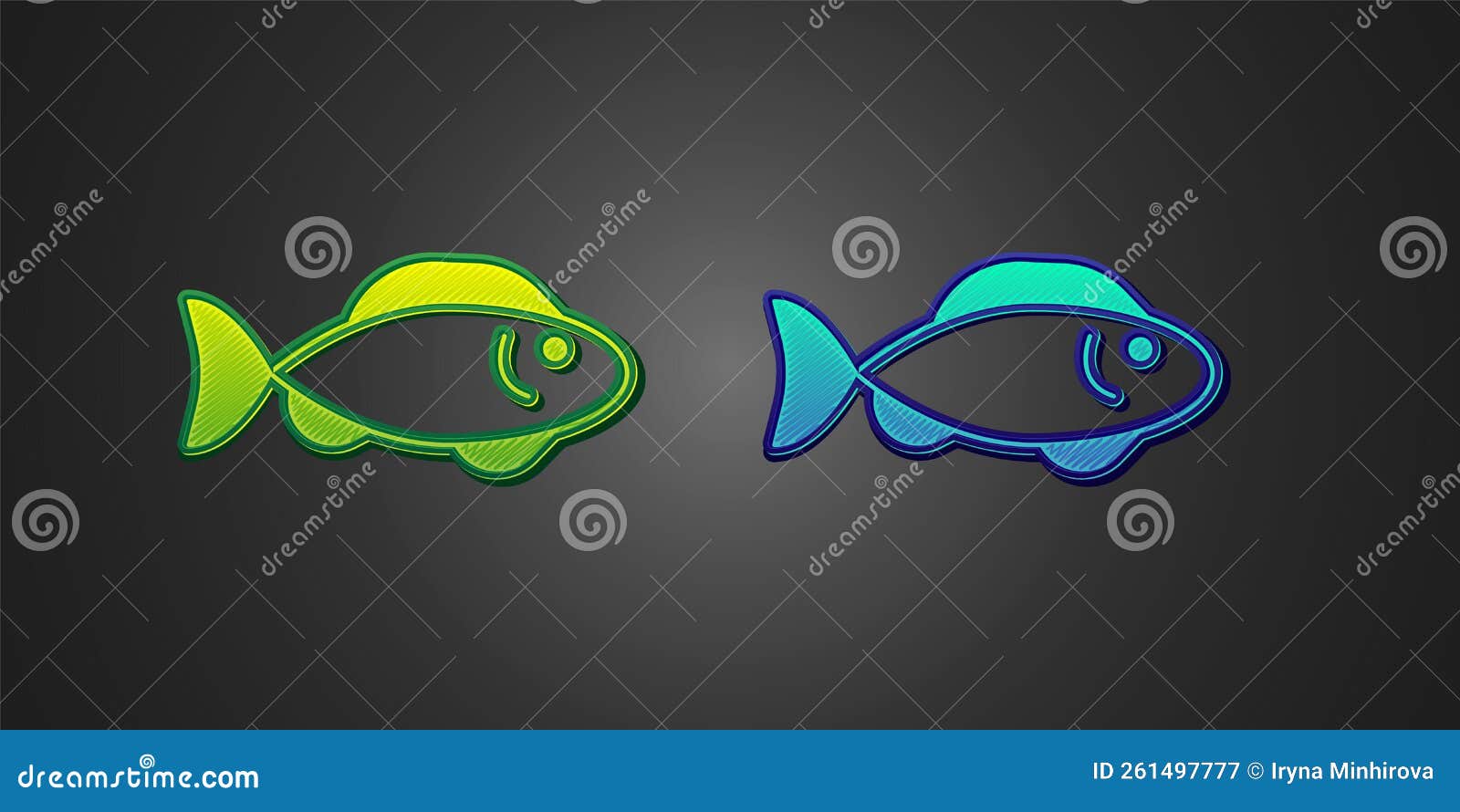 Green and Blue Fish Icon Isolated on Black Background. Vector Stock ...