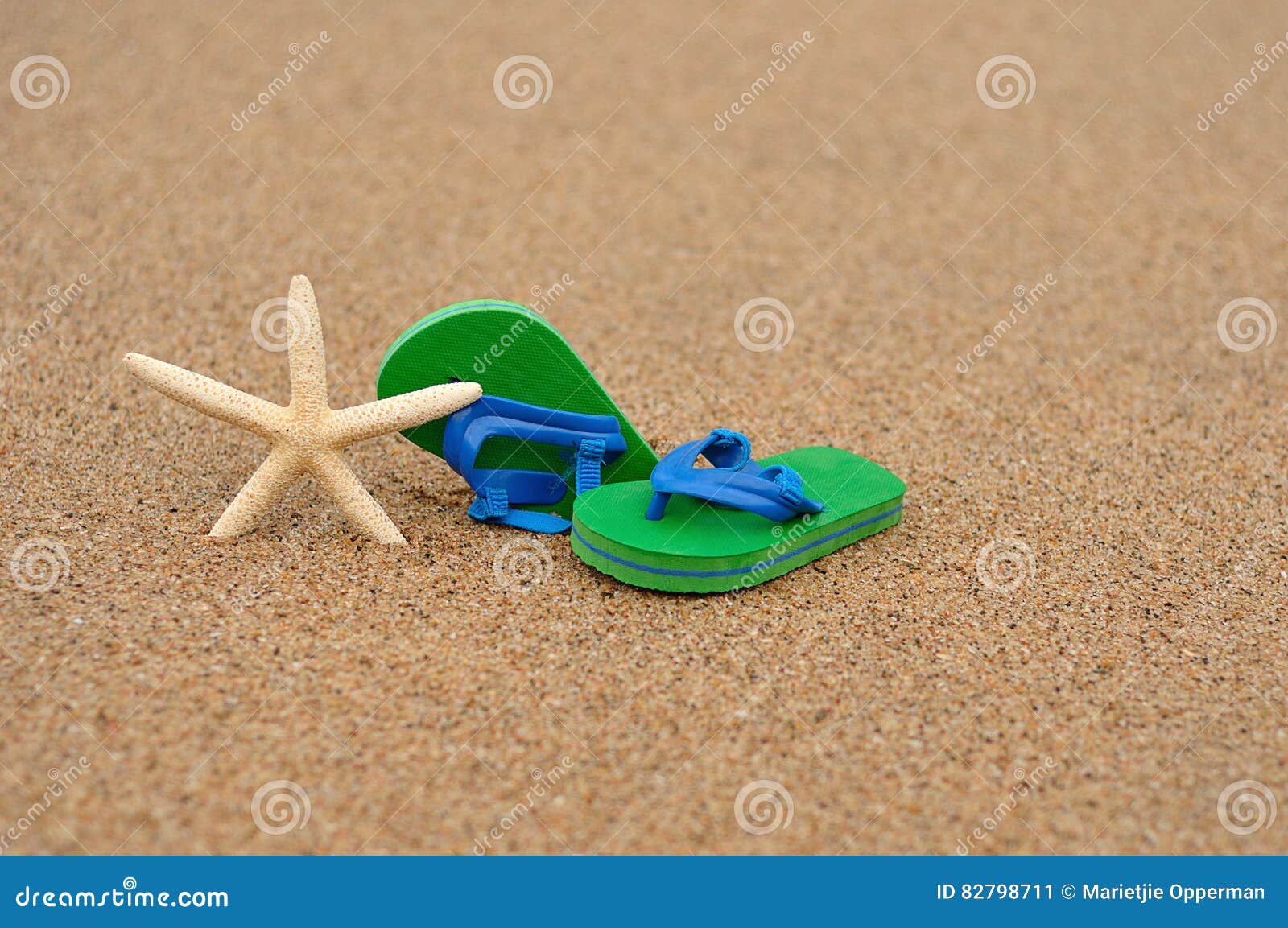Green and Blue Flip Flops with a Star Fish Stock Image - Image of ...