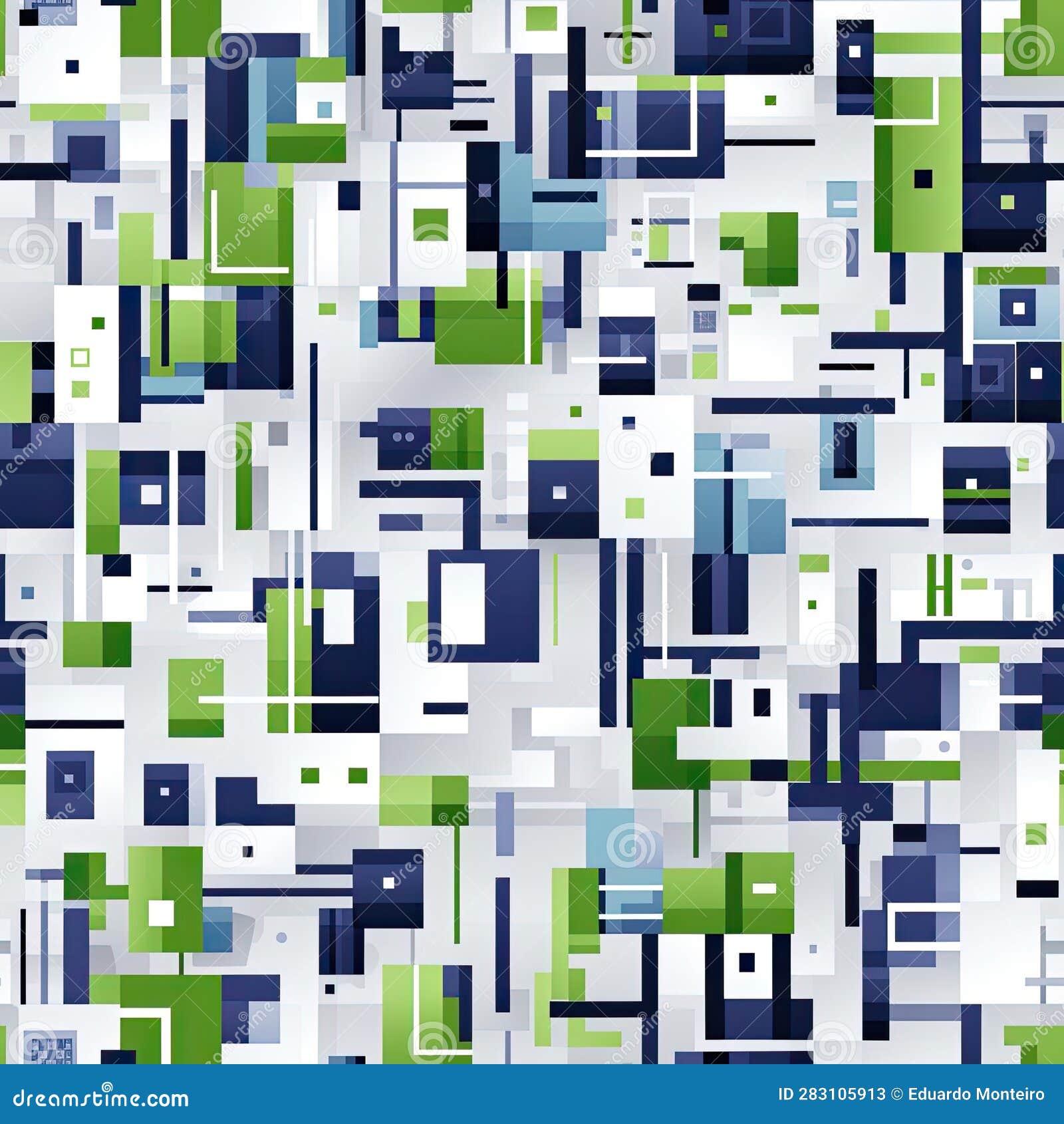 Green and Blue Geometric Designs with Squares on a White Background ...