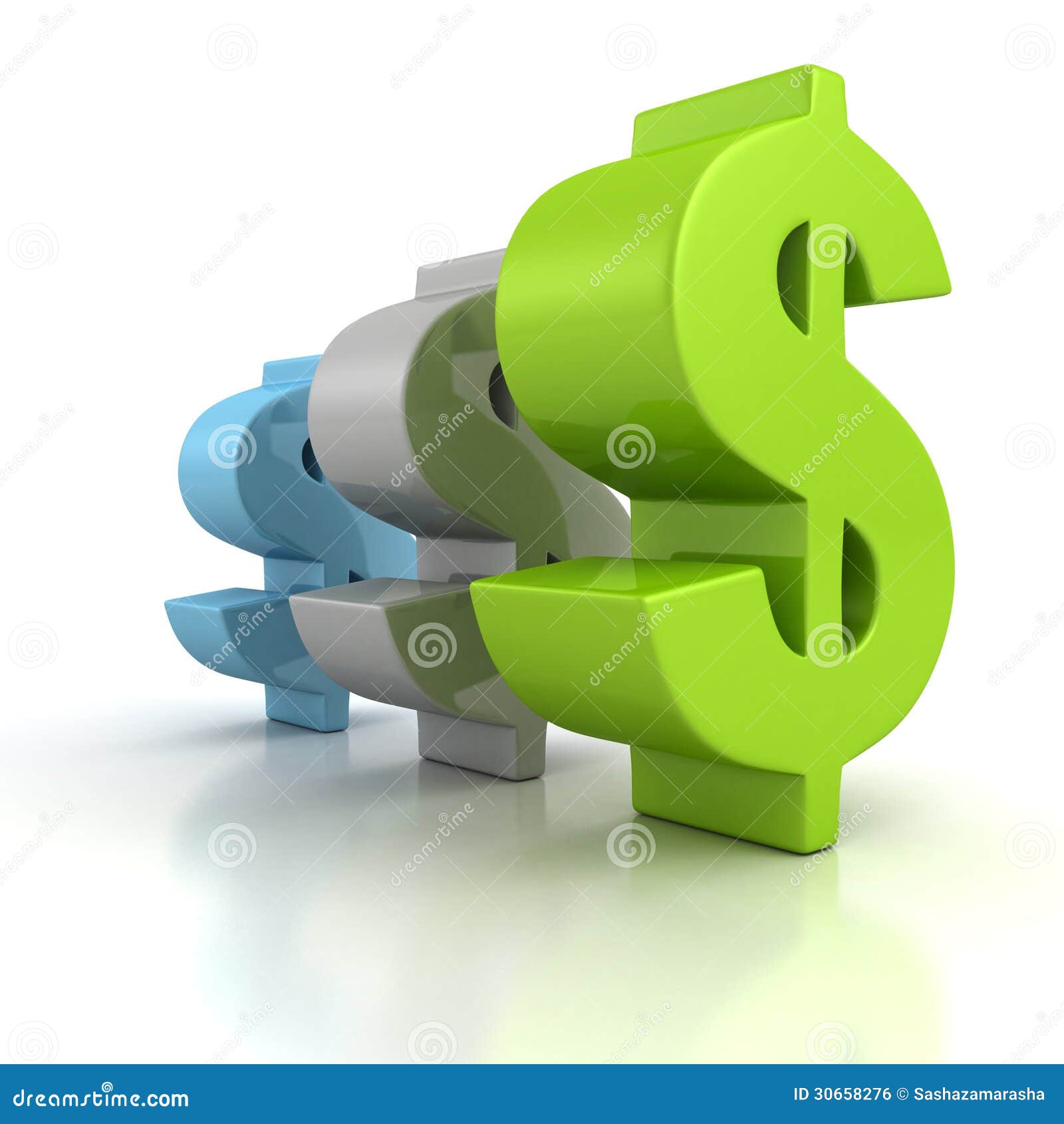 Green Blue Gray Dollar Signs Row on White Stock Illustration ...