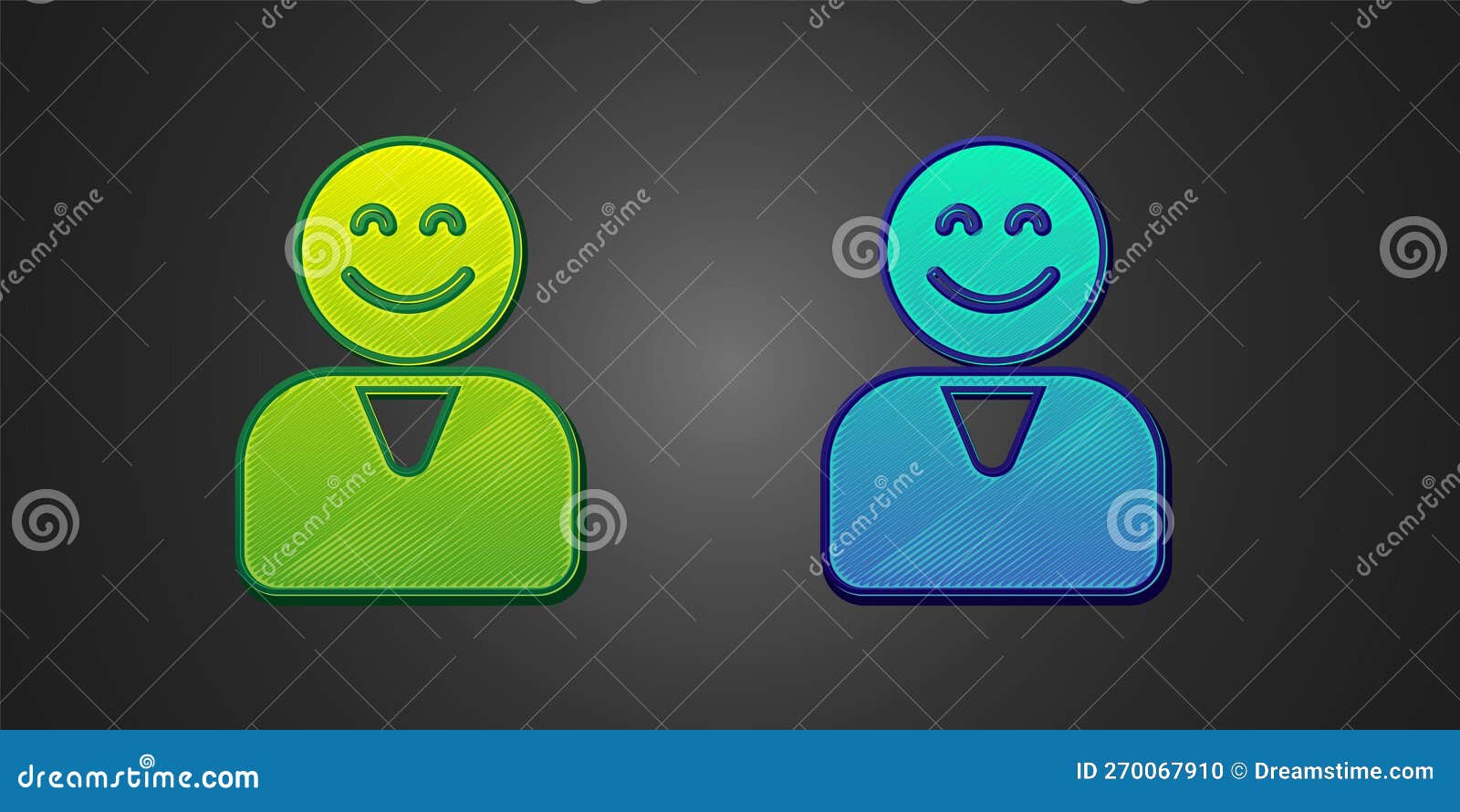 Green and Blue Happy Customer Icon Isolated on Black Background. Vector ...