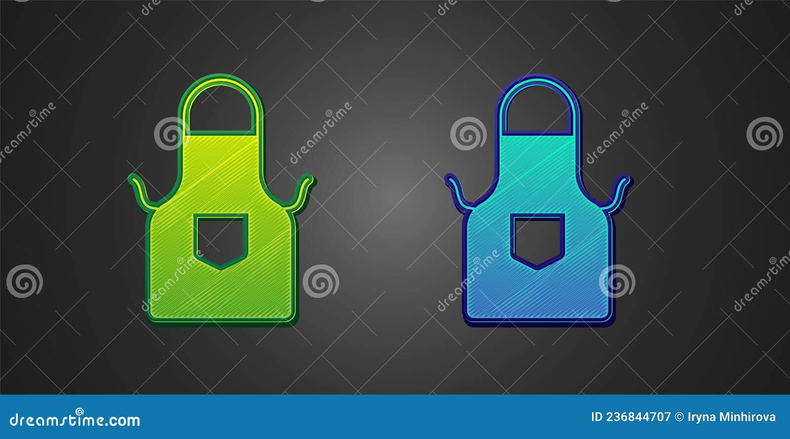 Green and Blue Kitchen Apron Icon Isolated on Black Background. Chef ...