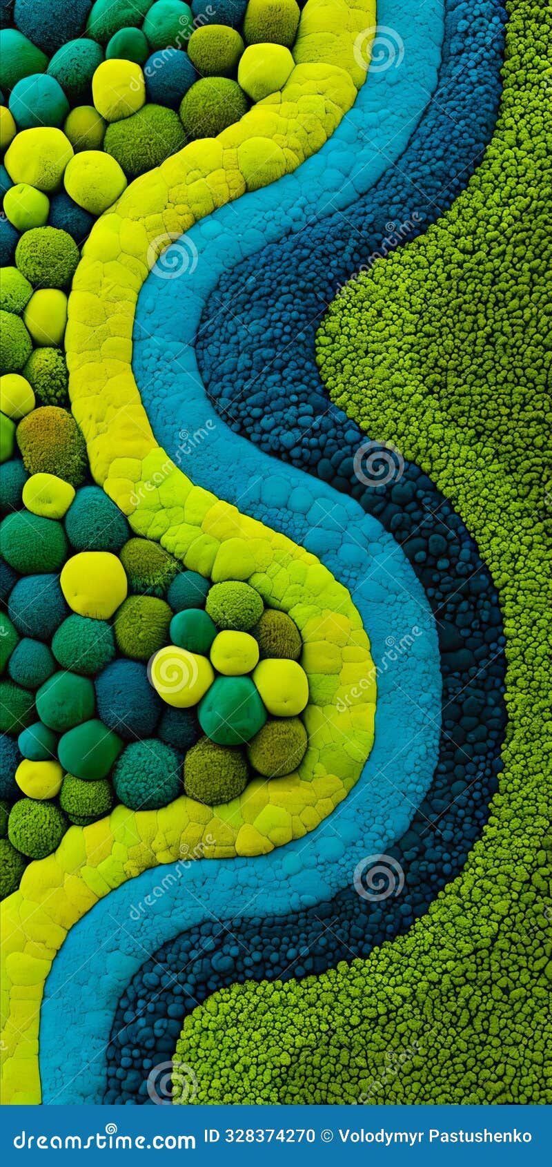 A Green and Blue Landscape with a Winding Path Made of Rocks Stock ...