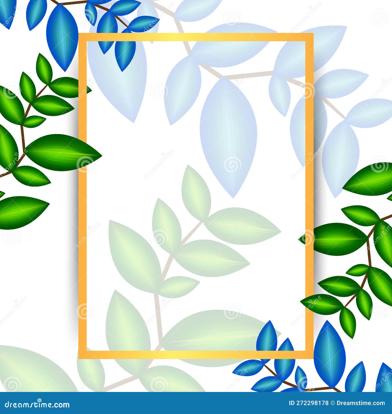 Green and Blue Leaves Frame with Golden Line Stock Illustration ...