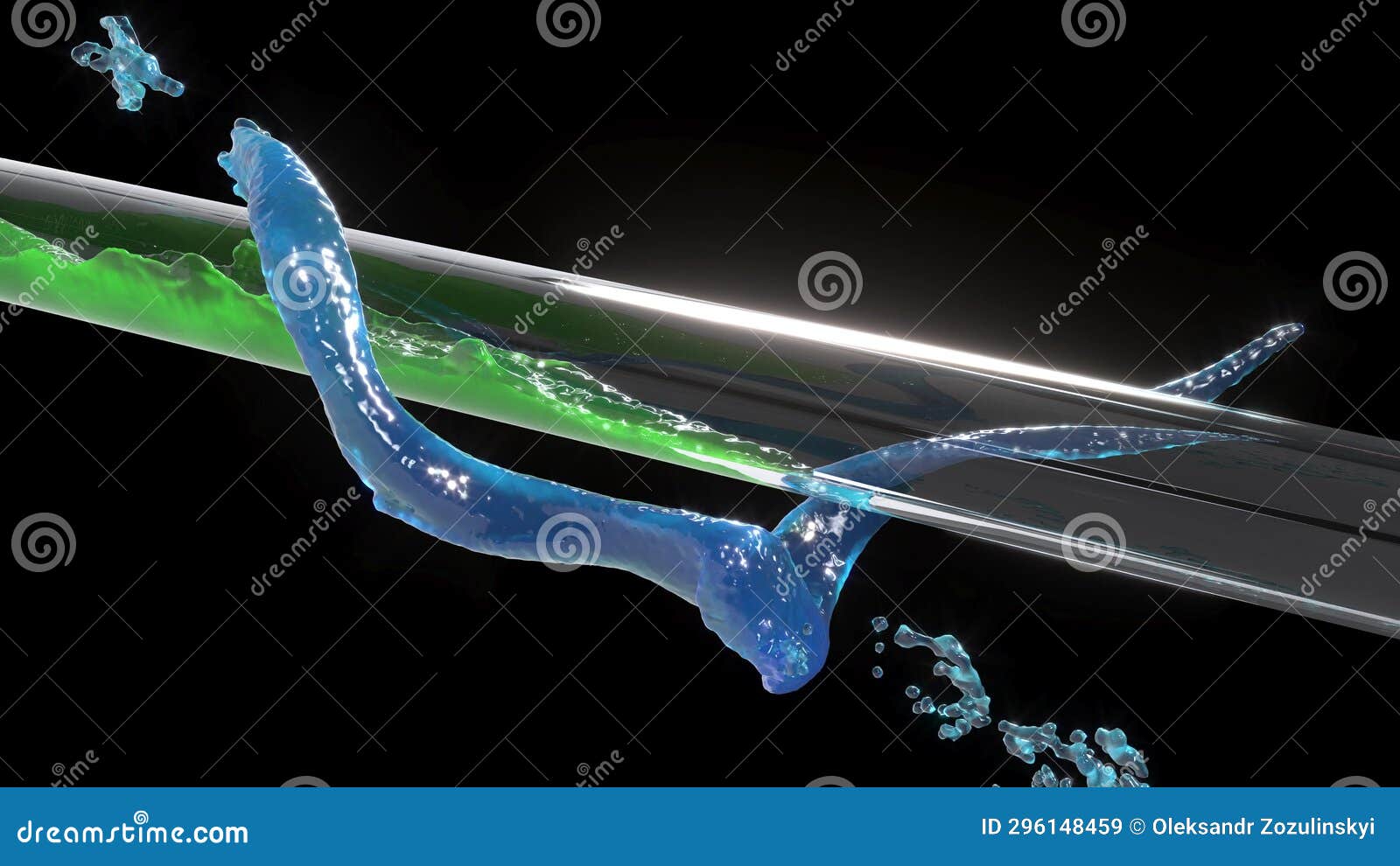 Green Blue Liquid Flow in Glass Tube 3d Stock Illustration ...