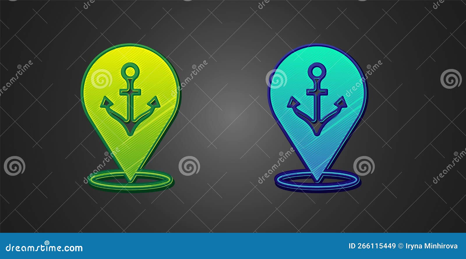 Green and Blue Map Pointer with Anchor Icon Isolated on Black ...