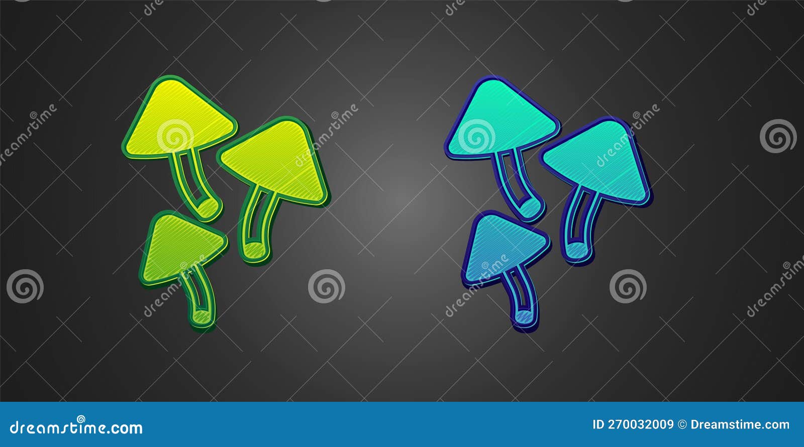 Green and Blue Mushroom Icon Isolated on Black Background. Vector Stock ...