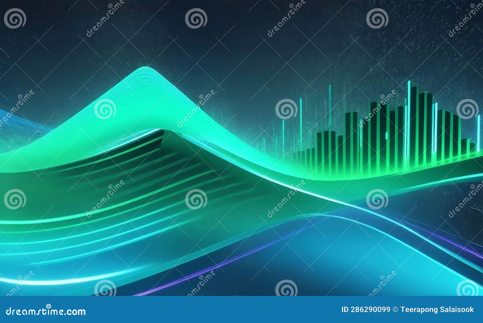 Green Blue Neon Digital Internet Wave, Generative AI Illustration Stock ...