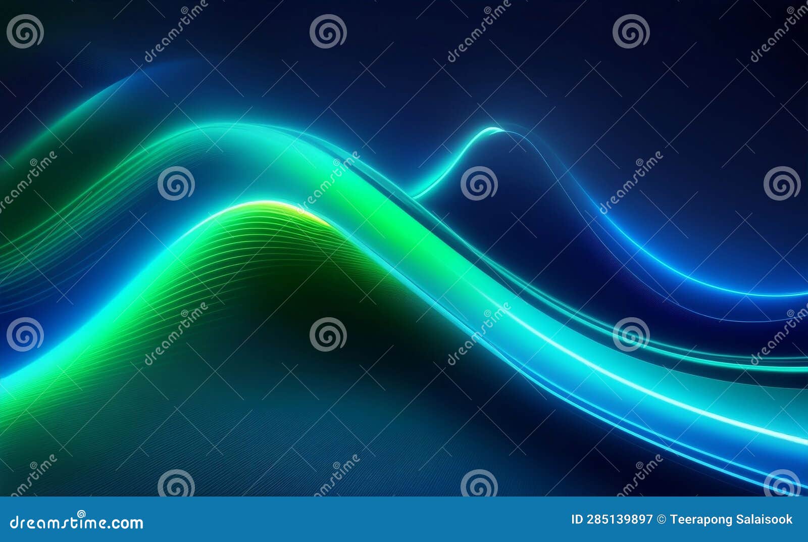 Green Blue Neon Digital Internet Wave, Generative AI Illustration Stock ...