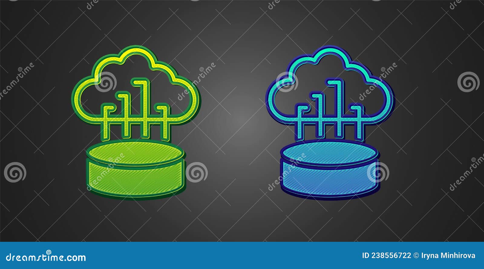 Green and Blue Network Cloud Connection Icon Isolated on Black ...