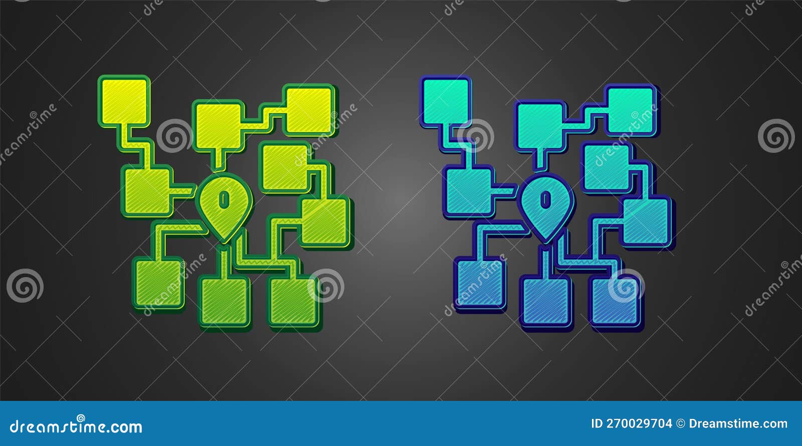 Green and Blue Neural Network Icon Isolated on Black Background ...