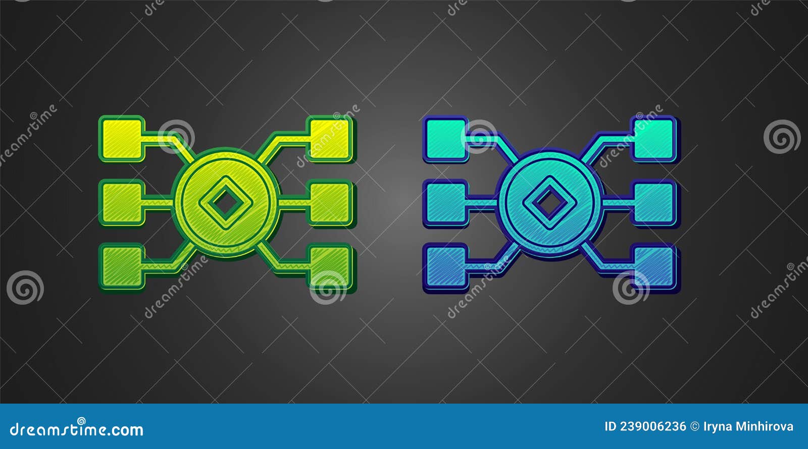 Green and Blue Neural Network Icon Isolated on Black Background ...