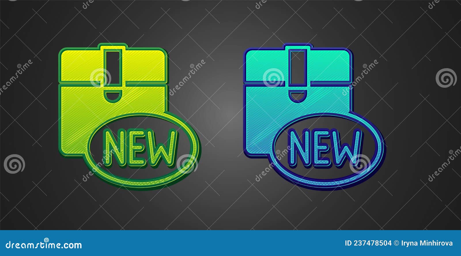 Green and Blue New Collection Icon Isolated on Black Background. Vector ...