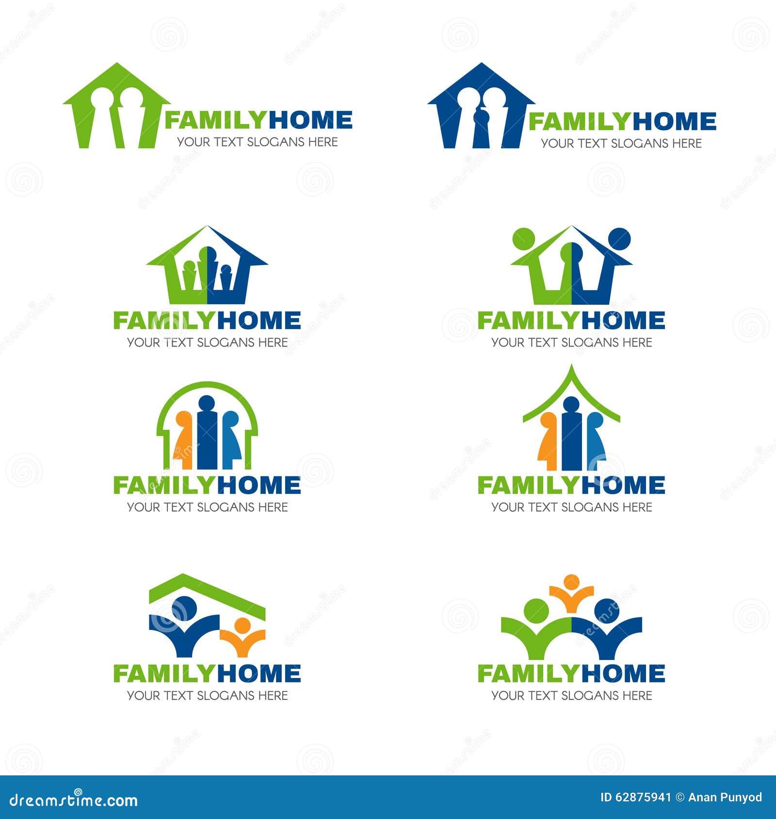 Green Blue and Orange Family Home Logo Vector Set Design Stock Vector ...