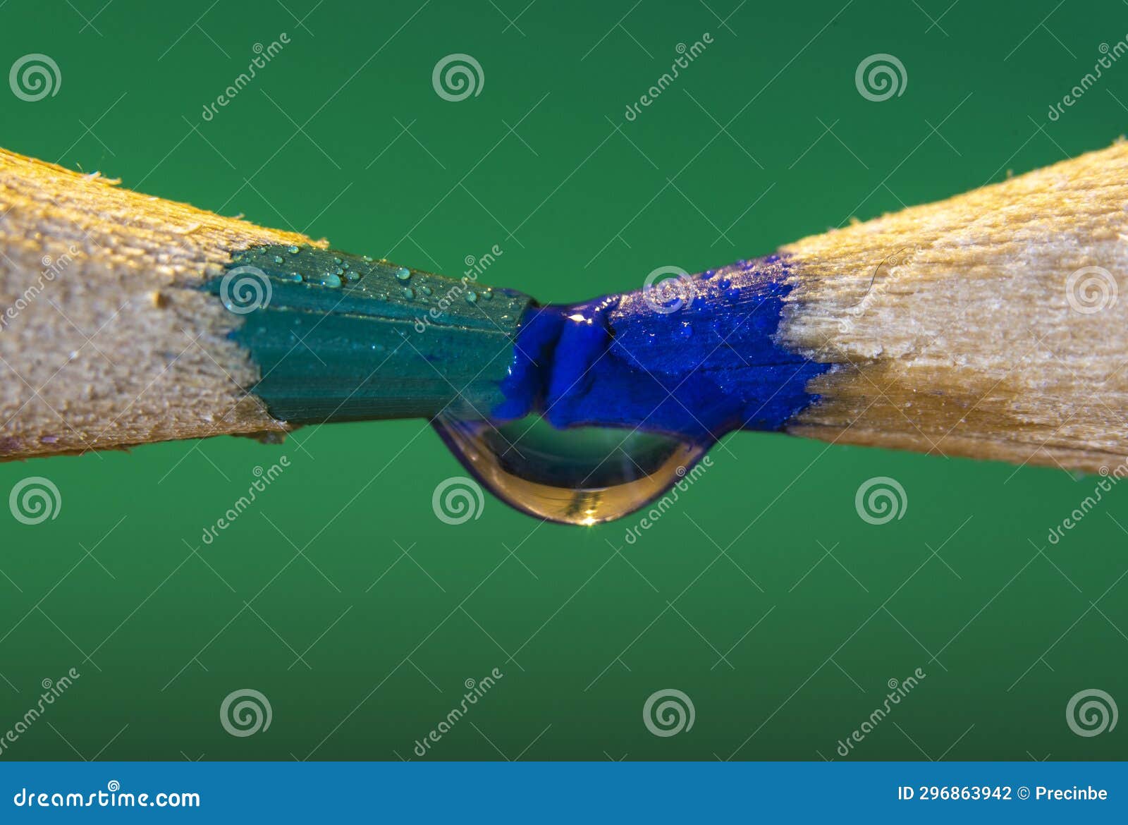 Green and Blue Pencil with Drop of Water Stock Photo - Image of ...