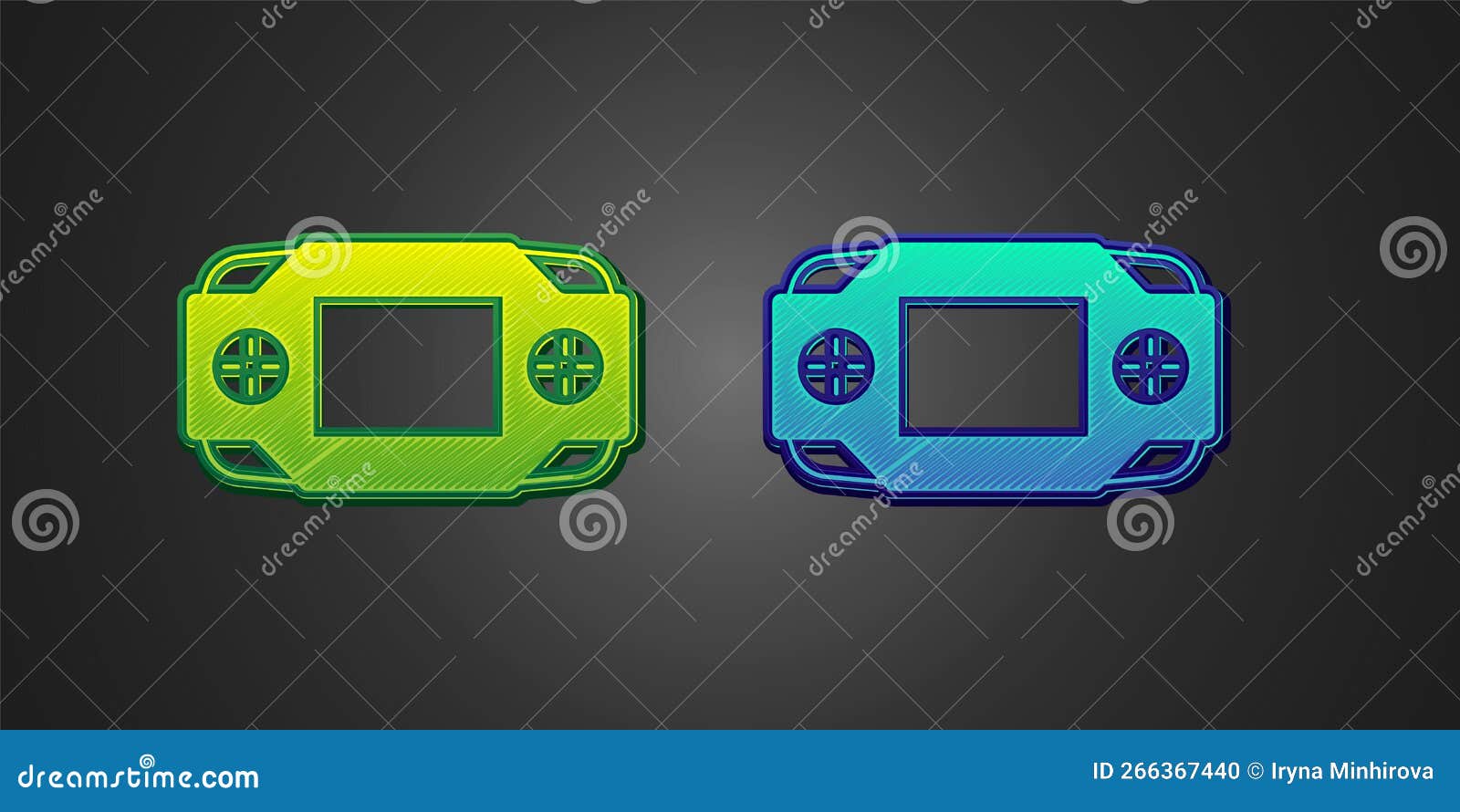 Green and Blue Portable Video Game Console Icon Isolated on Black ...