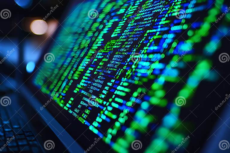 Programming Code Running on Computer Screen in Blurred Close Up View ...