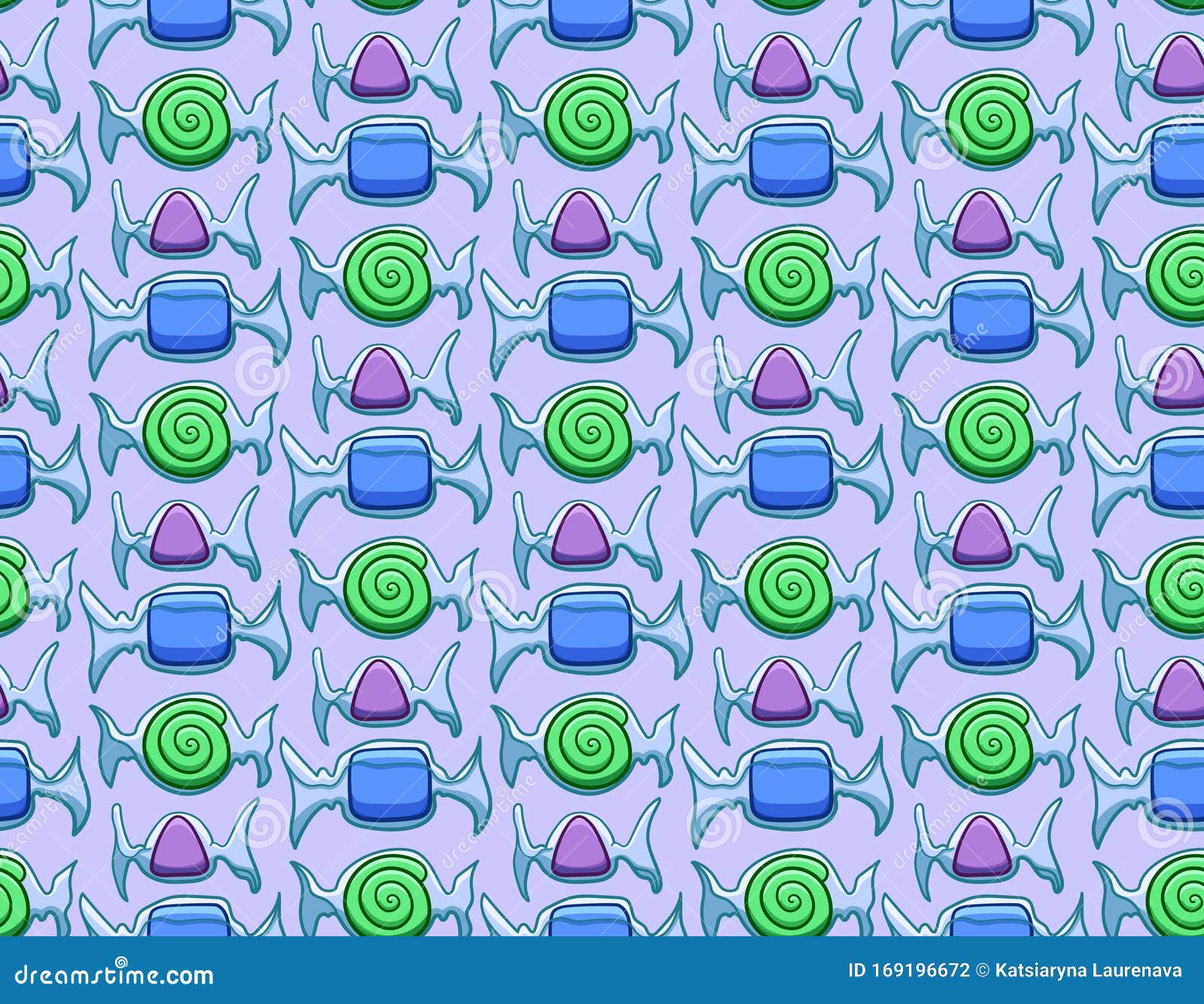 Green, Blue and Purple Candies in Transparent Wrapper Seamless Pattern ...