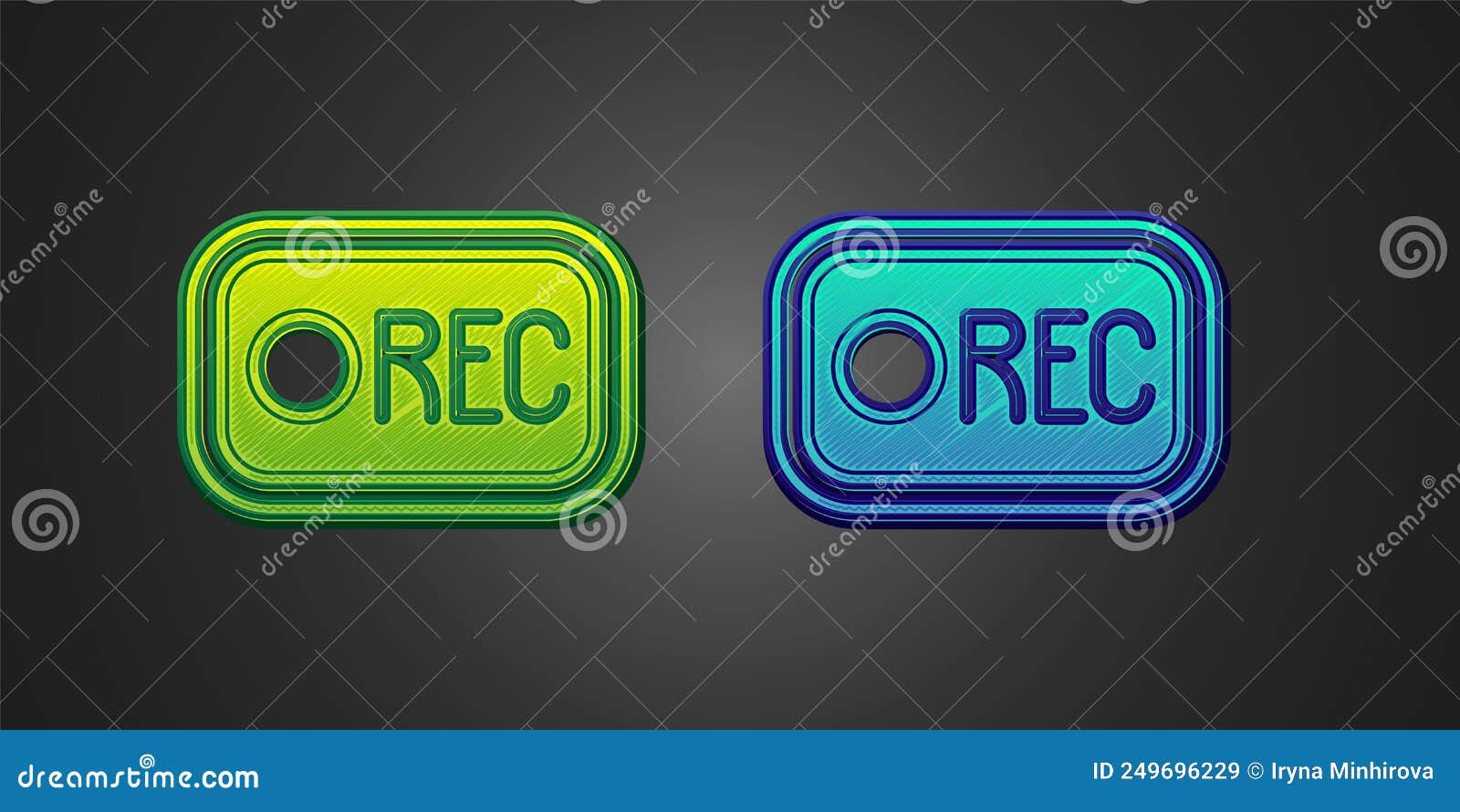 Green and Blue Record Button Icon Isolated on Black Background. Rec ...