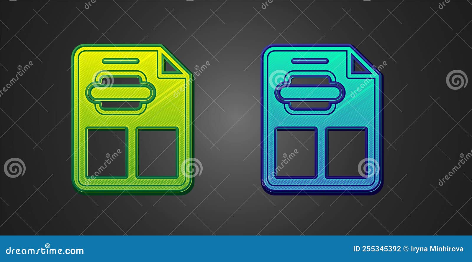 Green and Blue Restaurant Cafe Menu Icon Isolated on Black Background ...